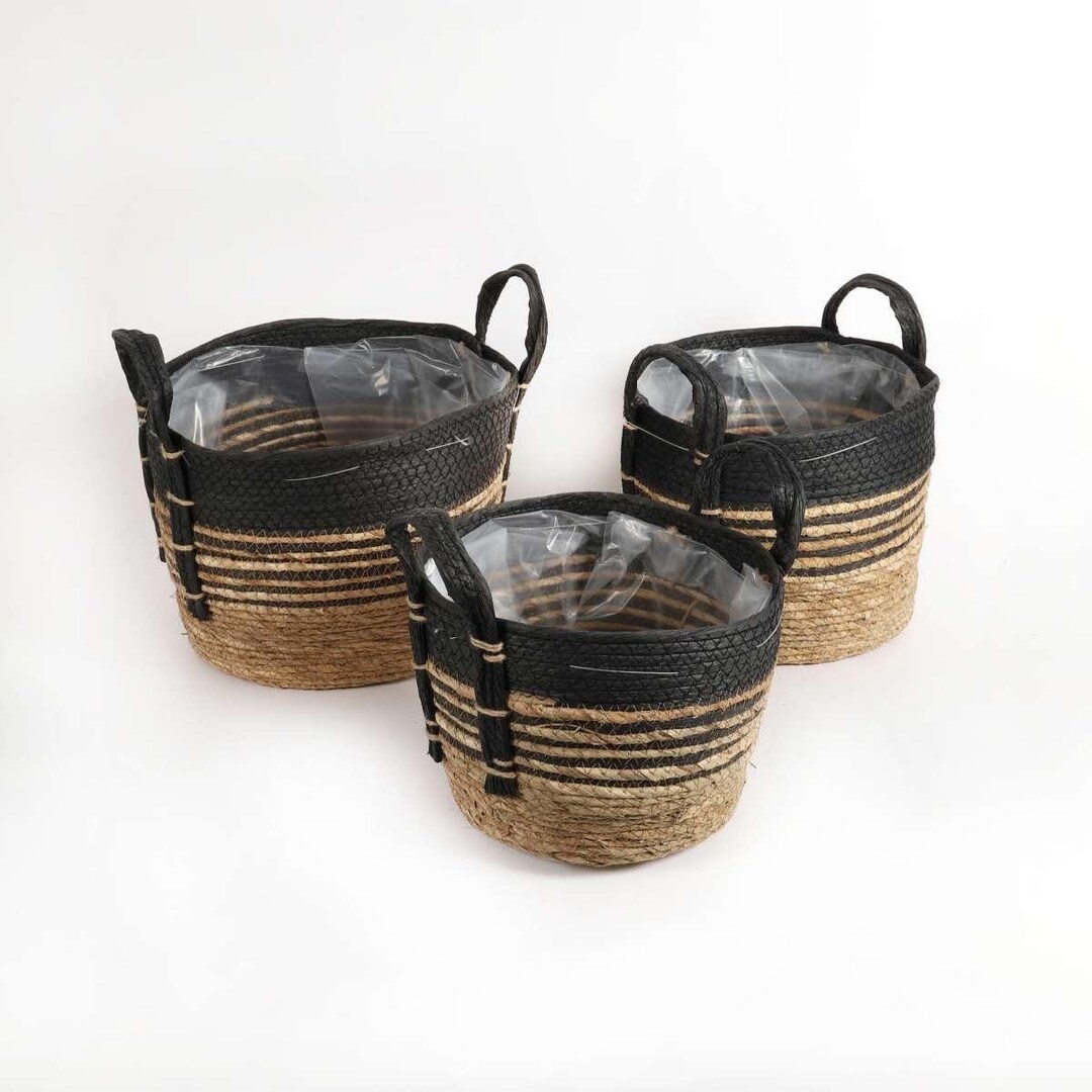 Plant Basket Set Black - Boho Style - Decorative Basket Set - Set of 3 ...