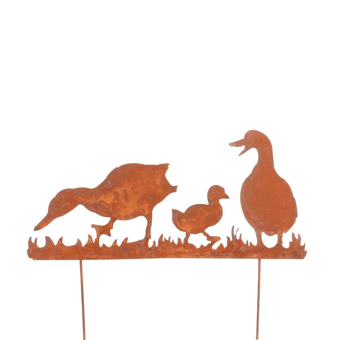 Garden Stake Rust Stake Duck Family Metal Stake Garden Garden Figure ...