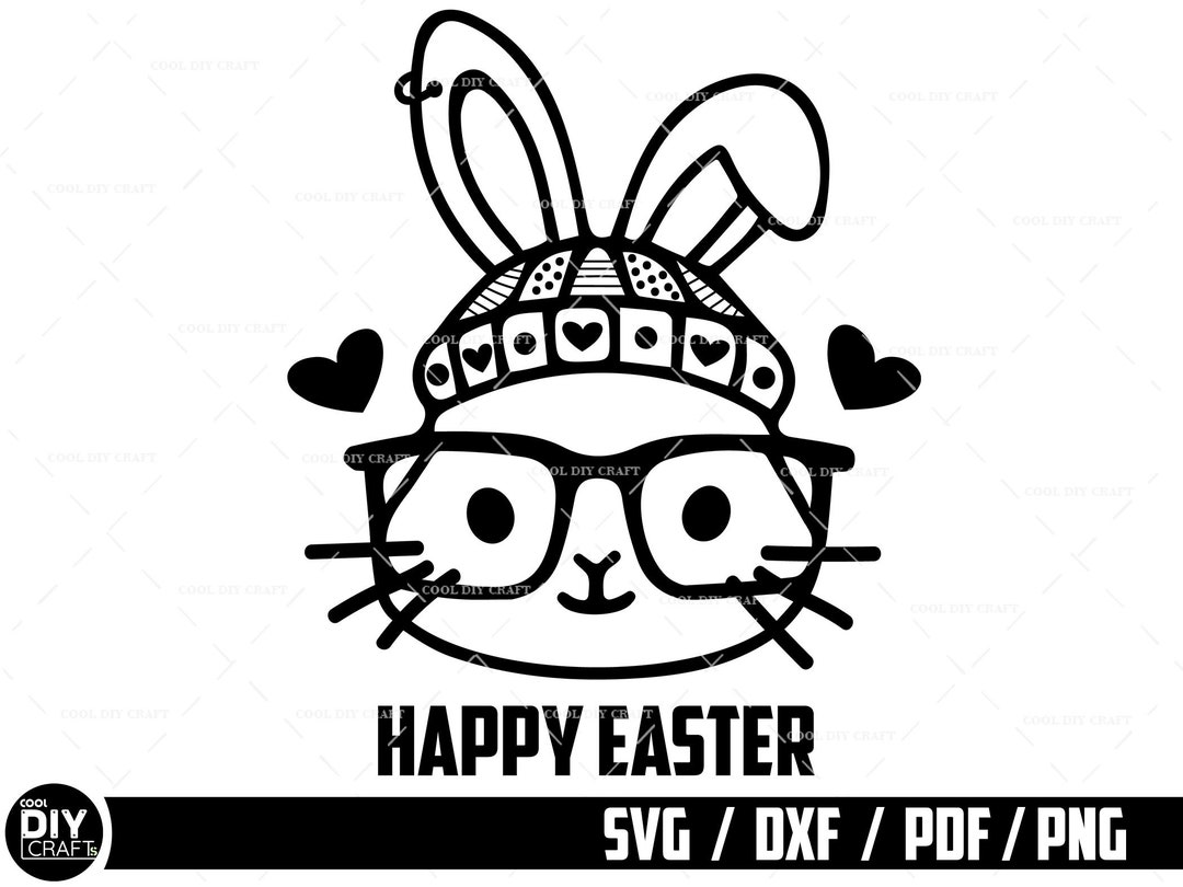 Cute Bunny With Glasses, Happy Easter Bunny SVG, Rabbit SVG, Bunny ...