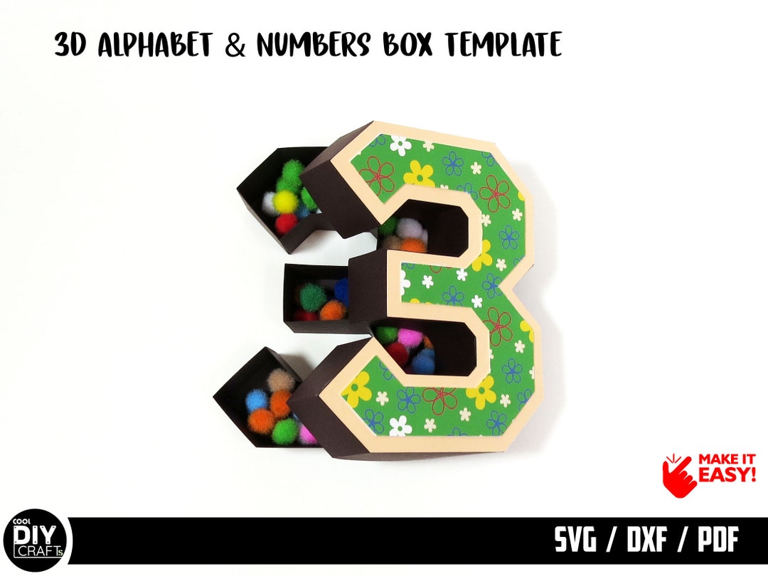 3D Alphabet Box Template: A-Z, 0-9 SVG, Cricut, Silhouette (digital ...