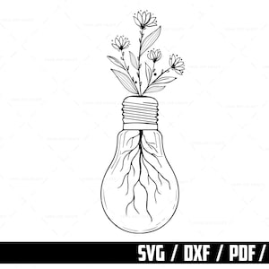 Floral Lightbulb SVG, Flower Light Vector, Lightbulb Silhouette, Bulb ...
