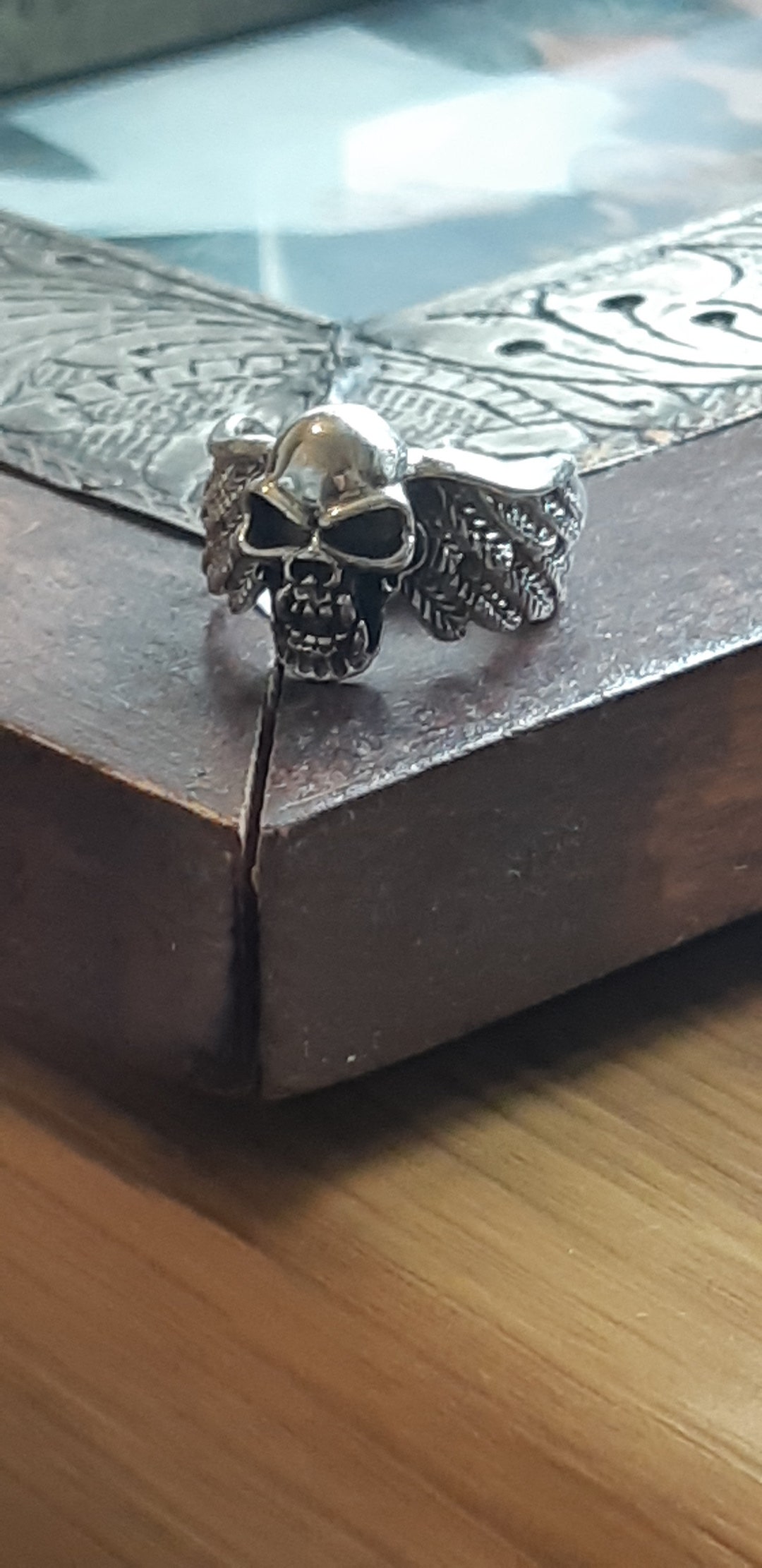 Sterling Silver Winged Skull Ring - Etsy
