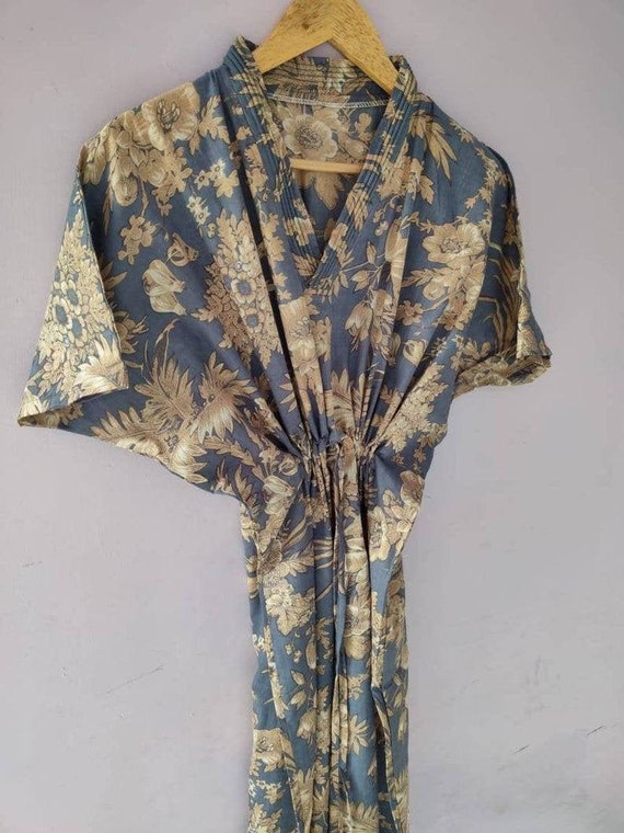 Indian Beach Cotton Print Robes Kimono Robe Gold Brown Print | Etsy