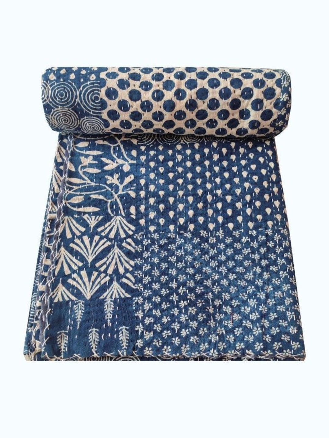 Kantha Indigo Blue Quilt Indian Kantha Bedspread Bedding Bedcover Throw ...