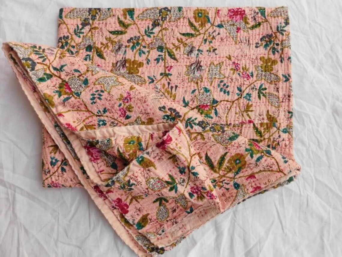 Beautiful Indian Soft Cotton Applique Kantha Quilt Bedding Bed - Etsy
