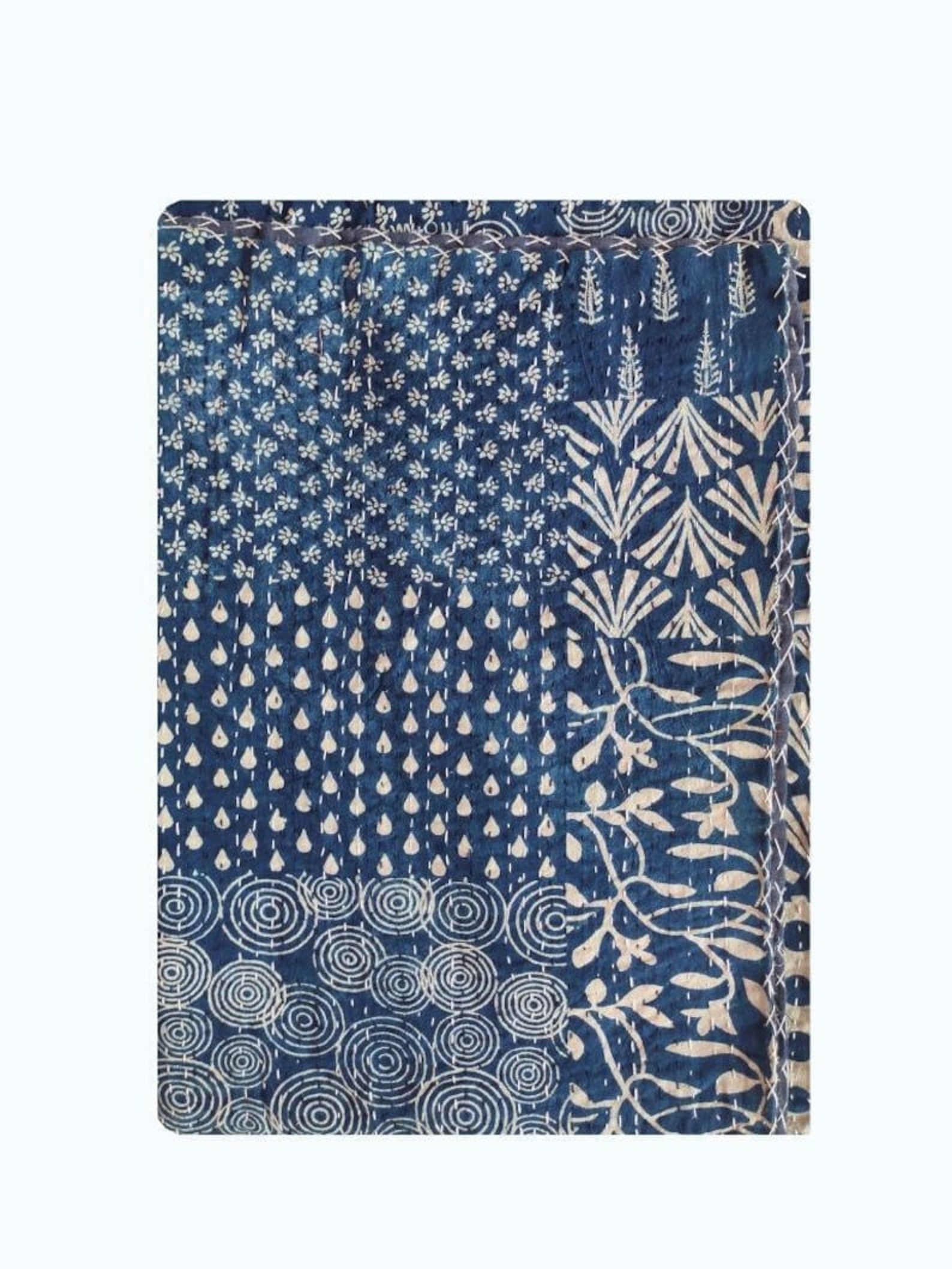 Kantha Indigo Blue Quilt Indian Kantha Bedspread Bedding Bedcover Throw ...