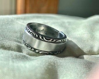 Tooled, Floral, Thick Band, Stamped Metal, Ring - Etsy