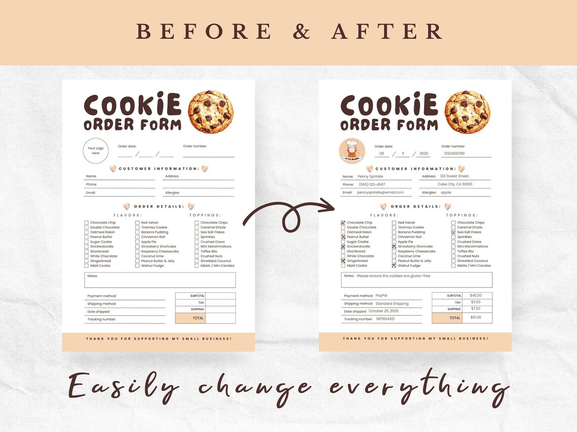 Cookie Order Form Editable Canva Template Cute Pastel Bakery Order ...