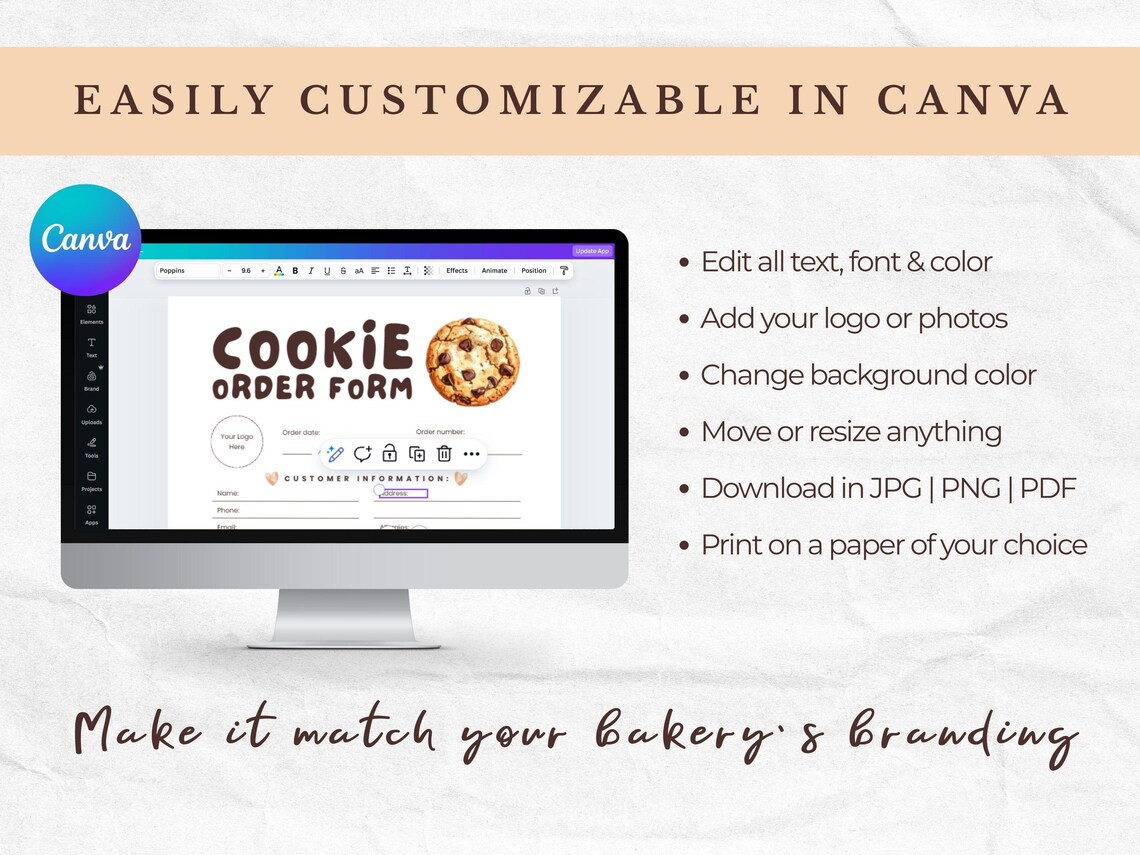 Cookie Order Form Editable Canva Template Cute Pastel Bakery Order ...