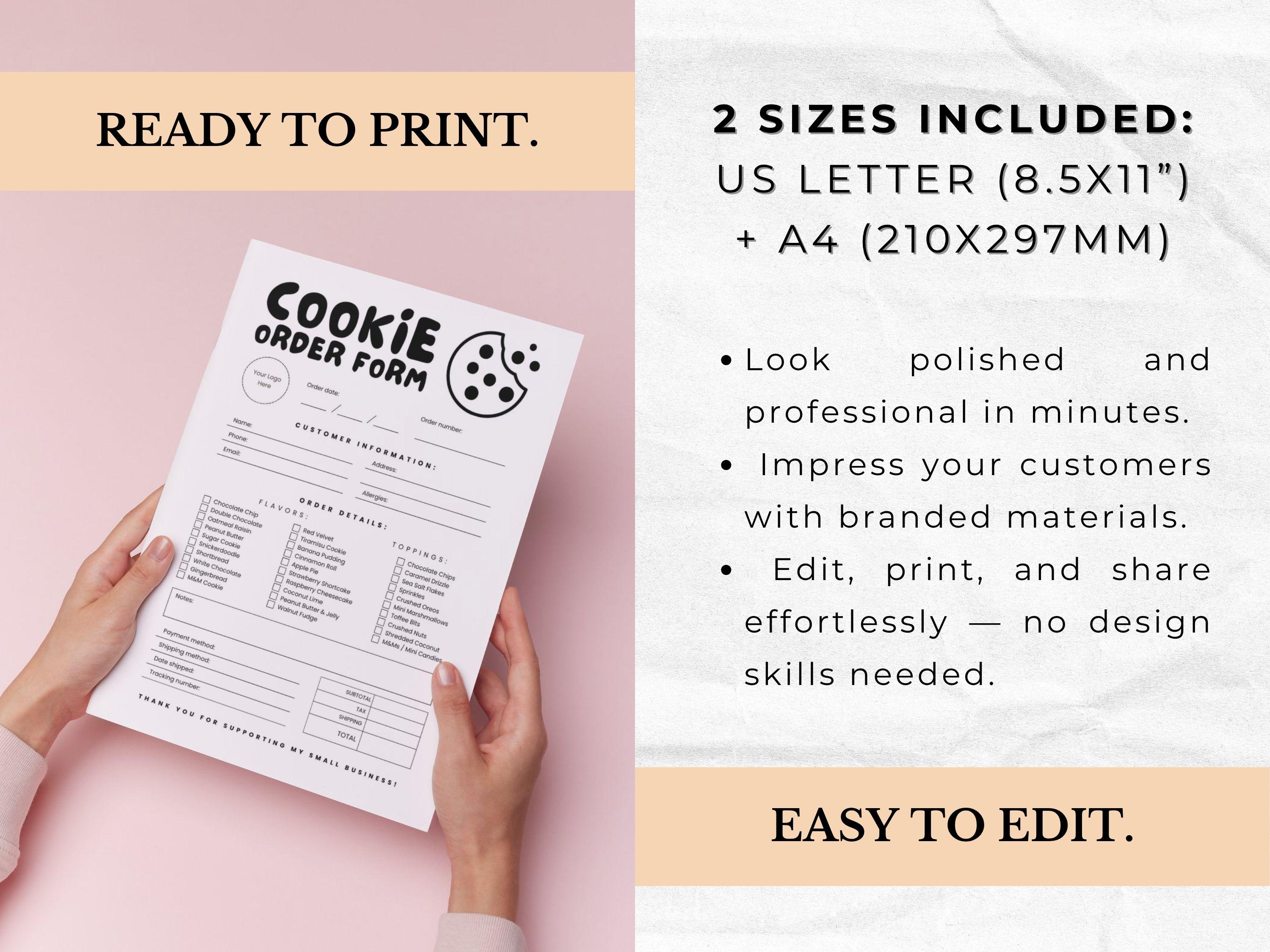 Cookie Order Form Editable Canva Template Black and White Minimalist ...