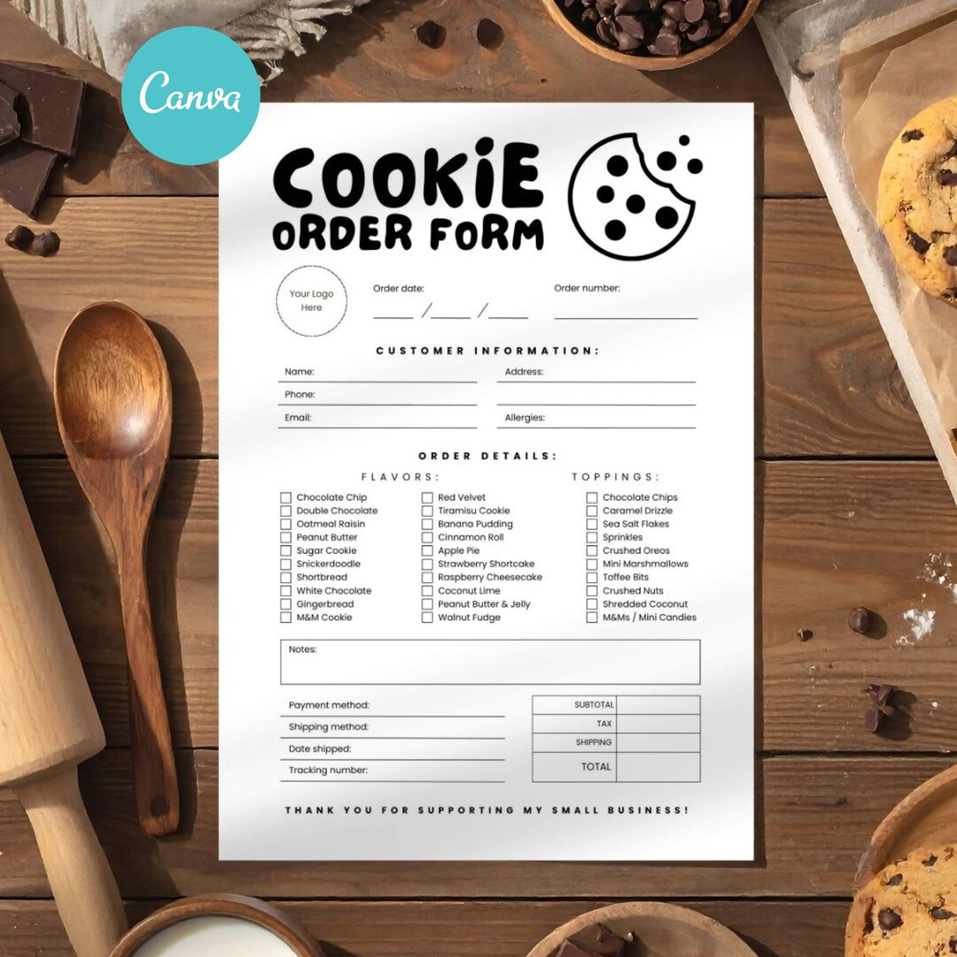 Cookie Order Form Editable Canva Template Black and White Minimalist ...