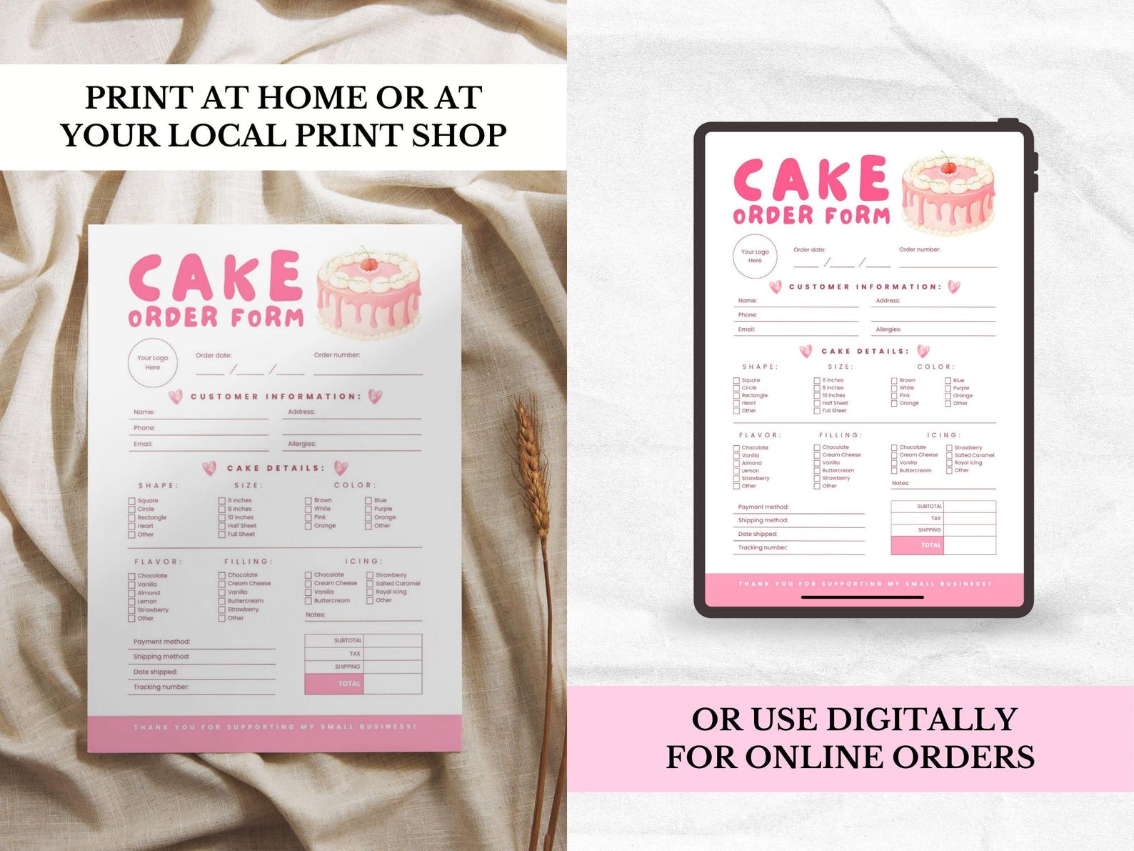 Cake Order Form Editable Template, Cute Pink Bakery Business Form ...