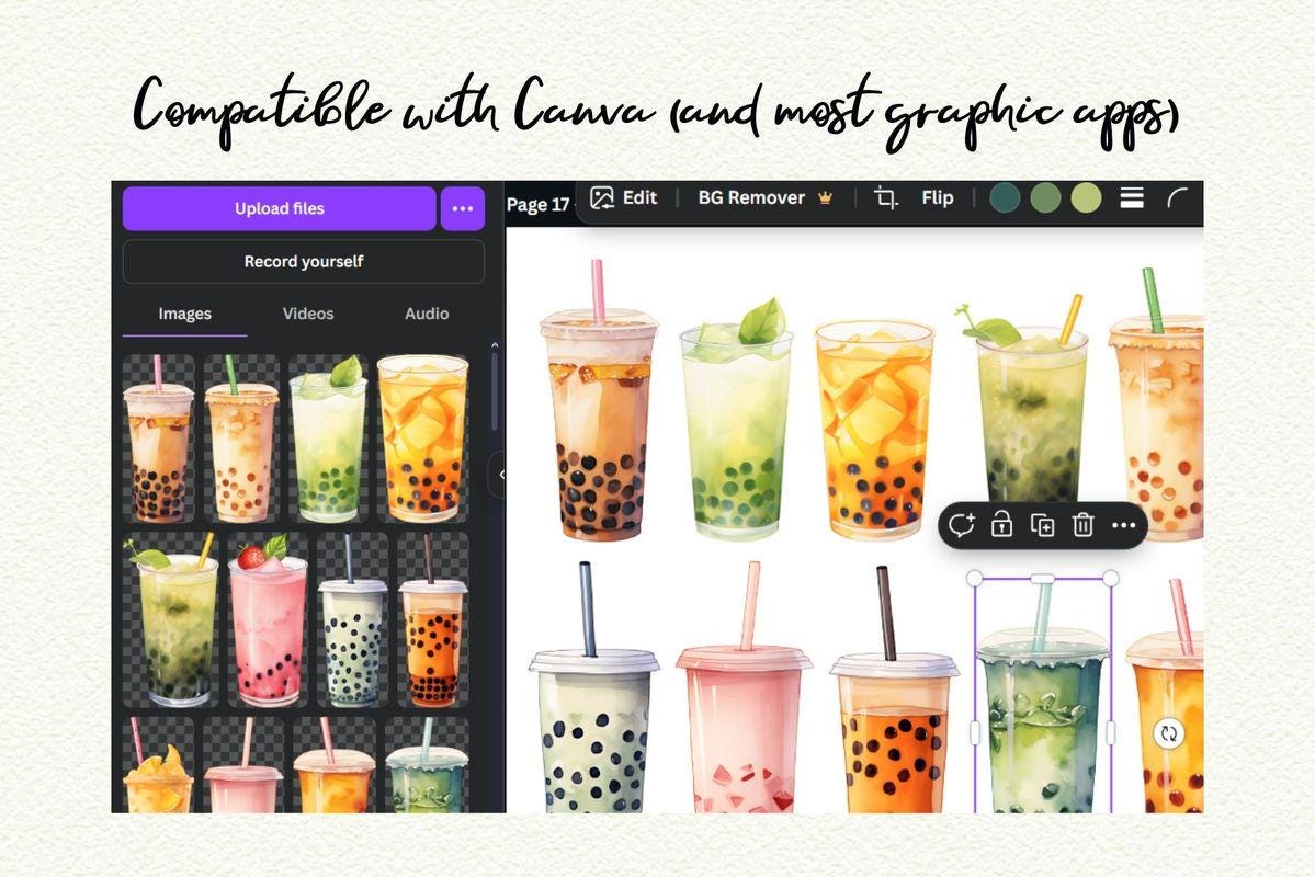 86 Boba Tea Clipart Set | Kawaii Bubble Tea PNG Bundle Strawberry ...