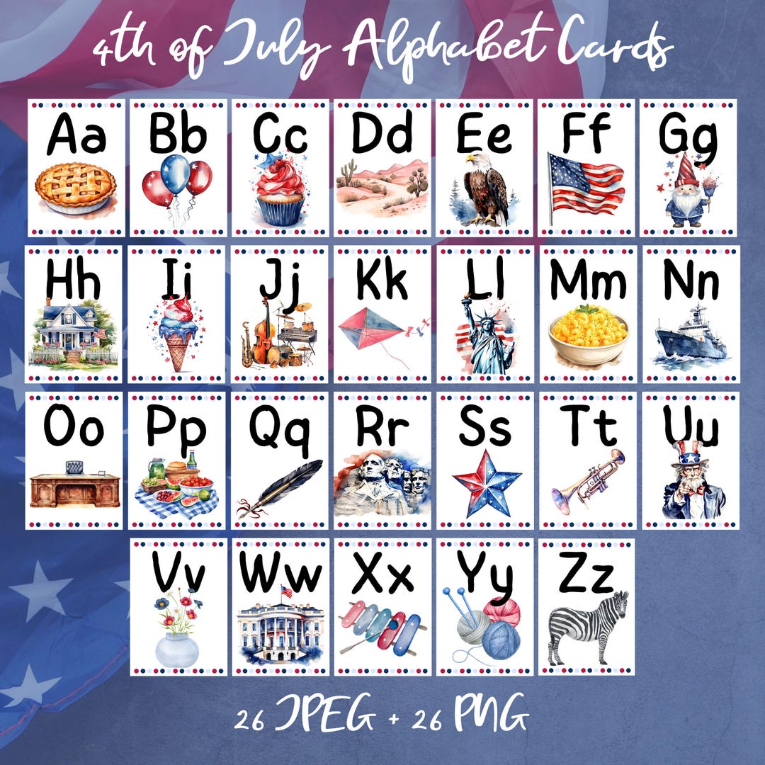 Fourth of July PNG Flashcards, 4th of July Clipart, Educational Toys ...