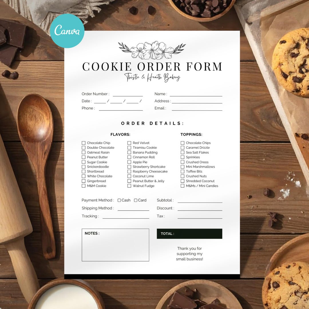 Cookie Order Form Editable Canva Template Black and White Minimalist ...