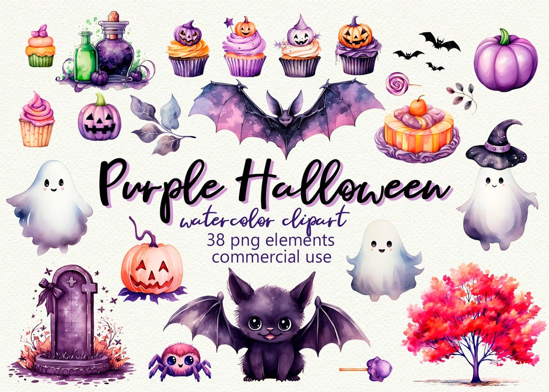 Halloween Watercolor Clipart, Cute Halloween Autumn Clipart, Watercolor ...
