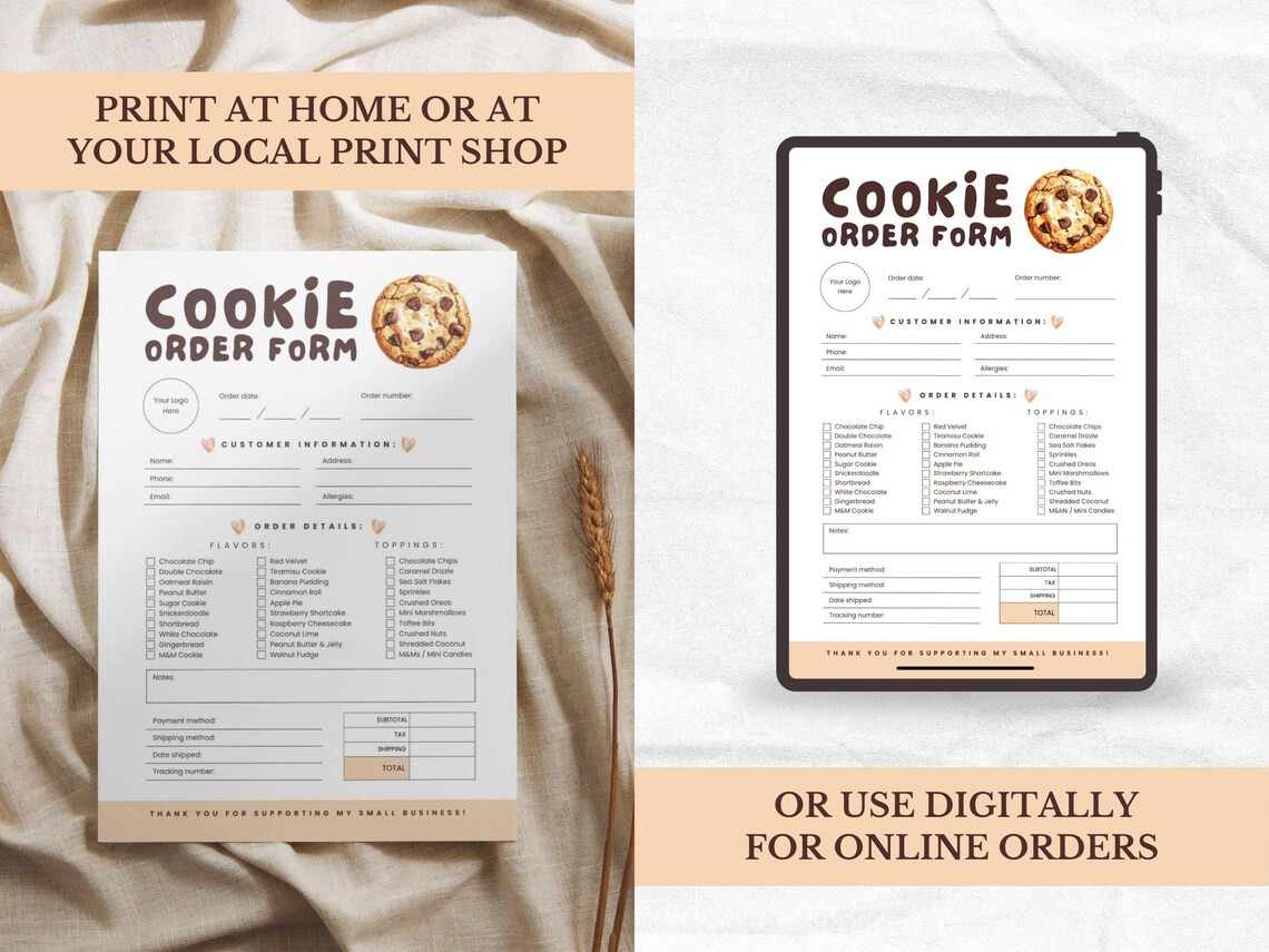 Cookie Order Form Editable Canva Template Cute Pastel Bakery Order ...