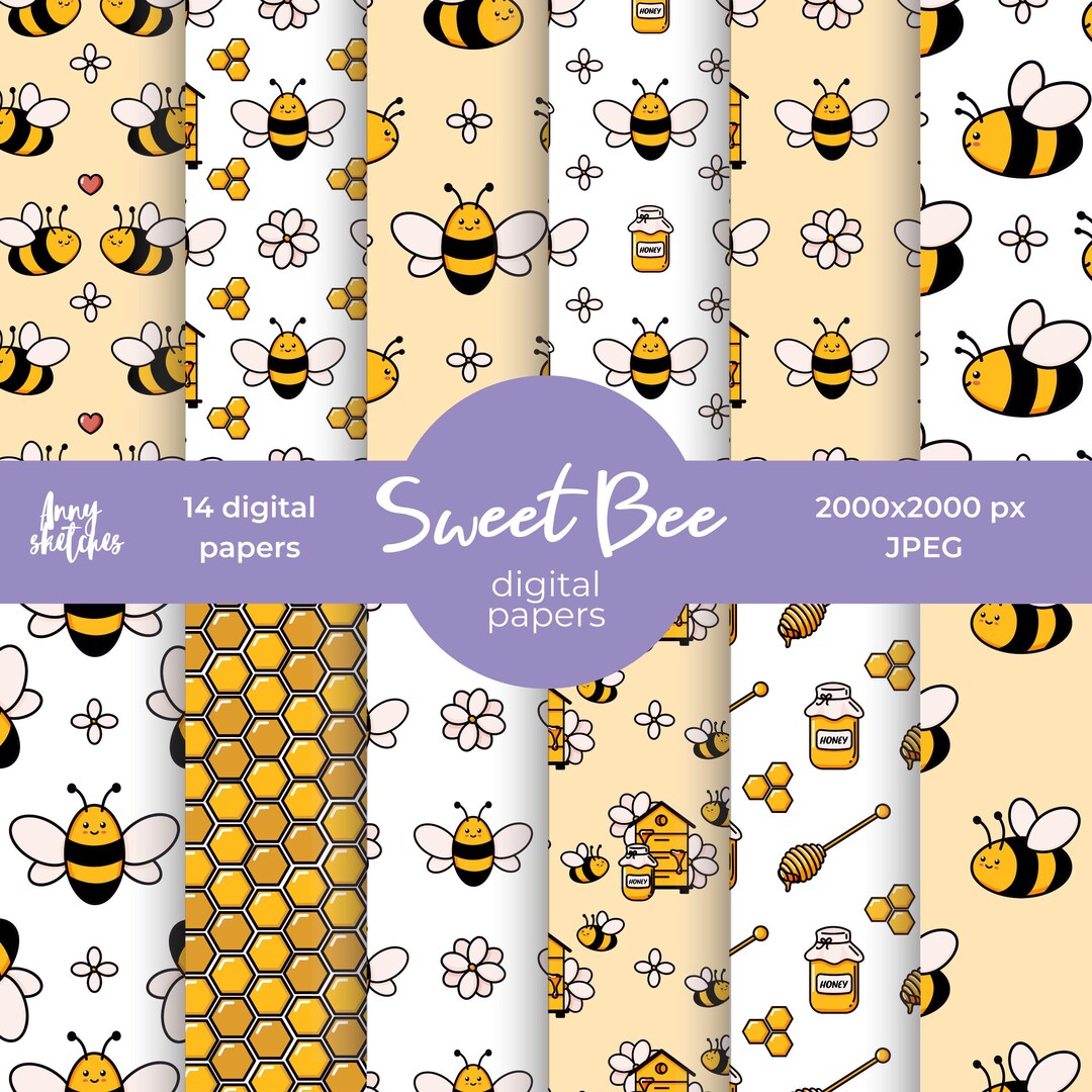Honey Bee Digital Paper, Honey Pot Decoupage Papers, Honeycomb Baby ...