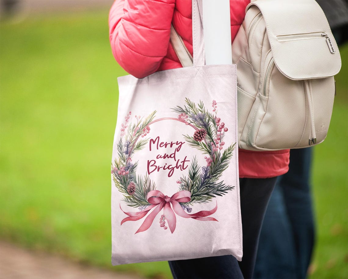Pink Christmas Wreath Clipart: Festive Circle Frame PNG Digital ...