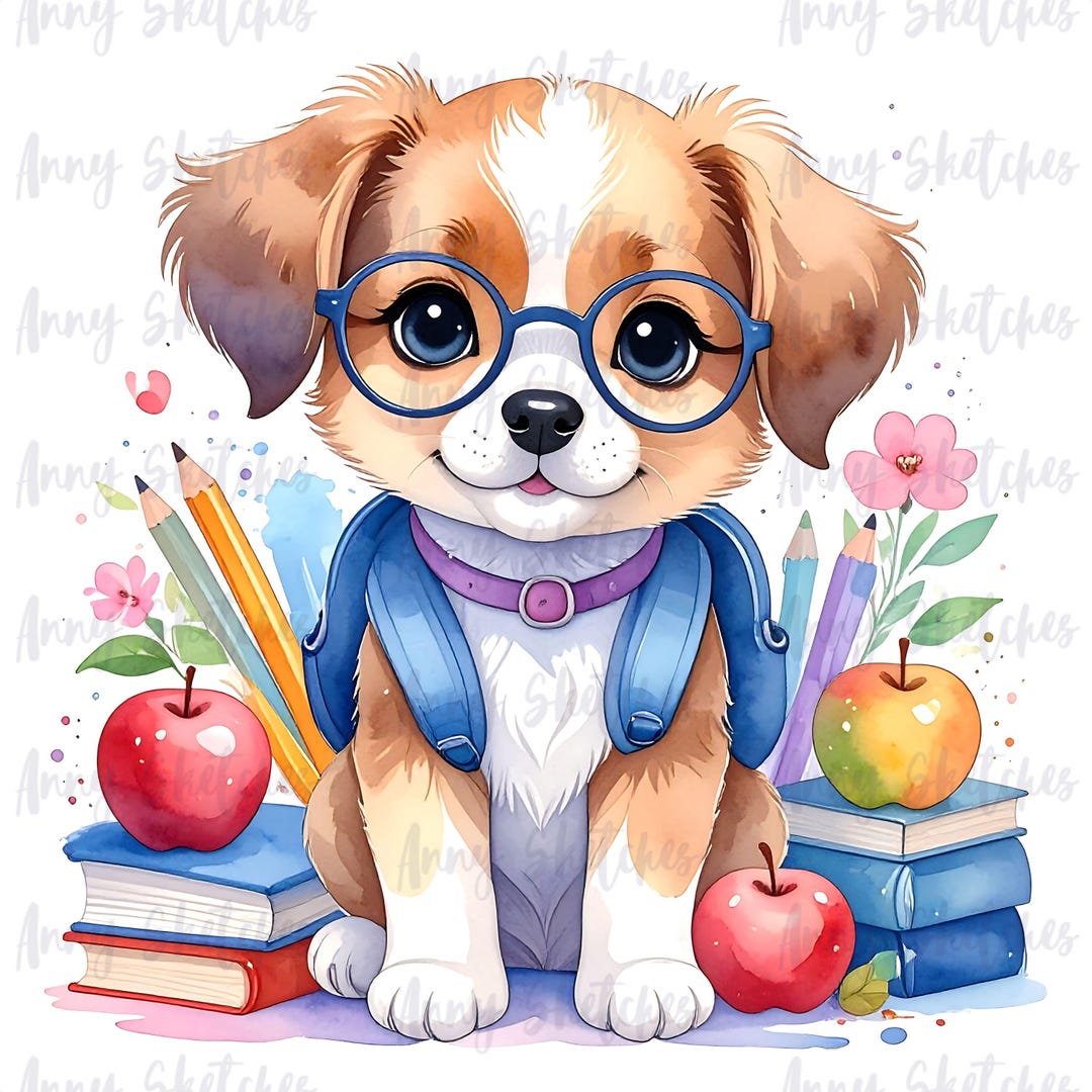 15 Kawaii Puppy Back to School Clipart Bundle - Dog, School Bus ...