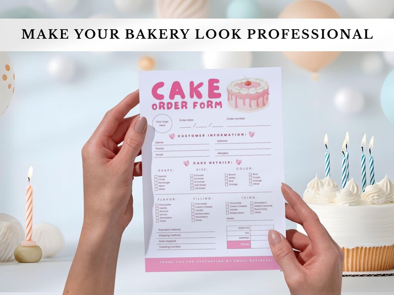 Cake Order Form Editable Template, Cute Pink Bakery Business Form ...