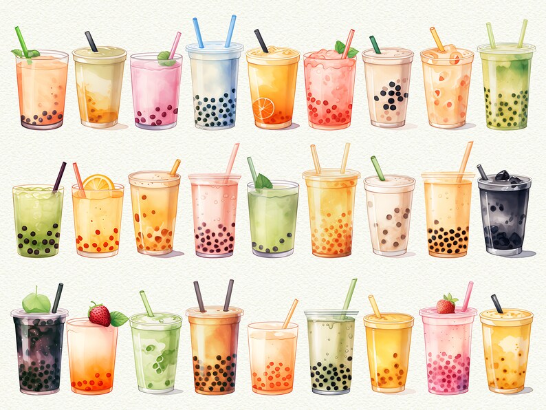 Boba Tea Clipart, Matcha Bubble Tea Kawaii Clipart, Boba Stickers ...