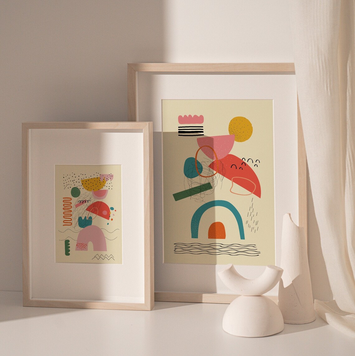 Abstract Shapes Art Print Abstract Minimal Poster Stacked - Etsy