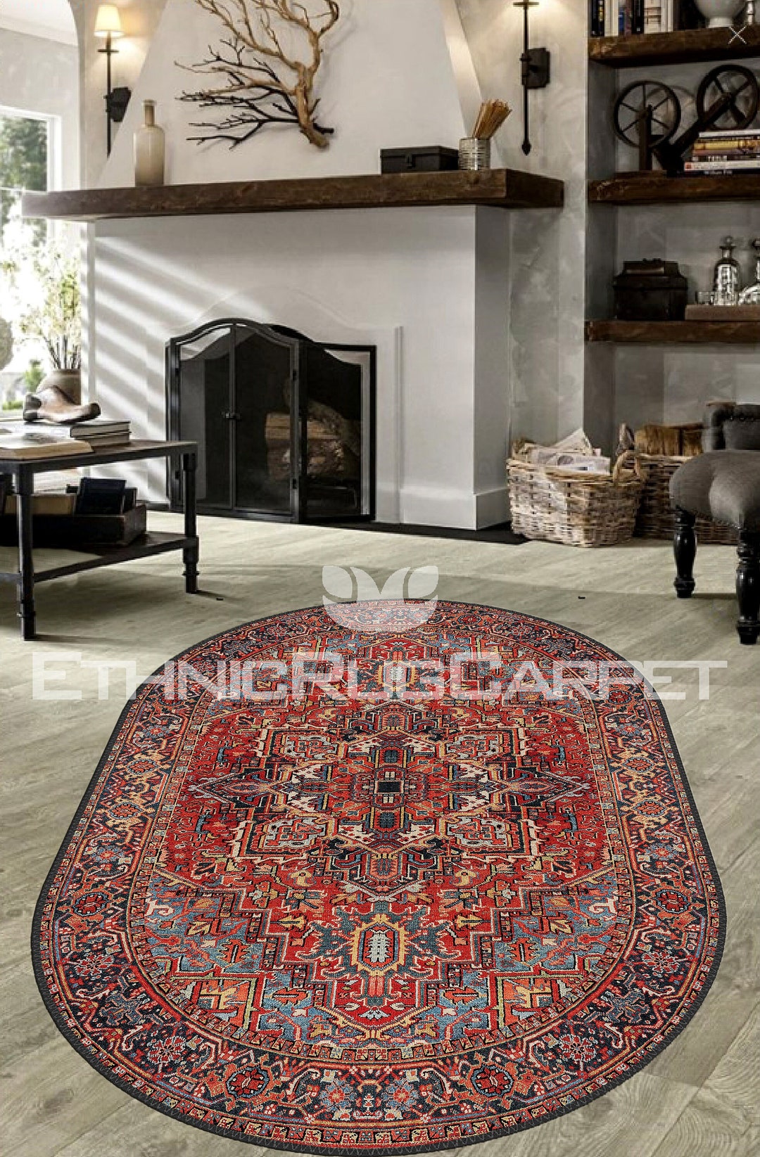 Vintage Style Oval Rug, Persian Style Kilim Rug, Livingroom Bedroom ...