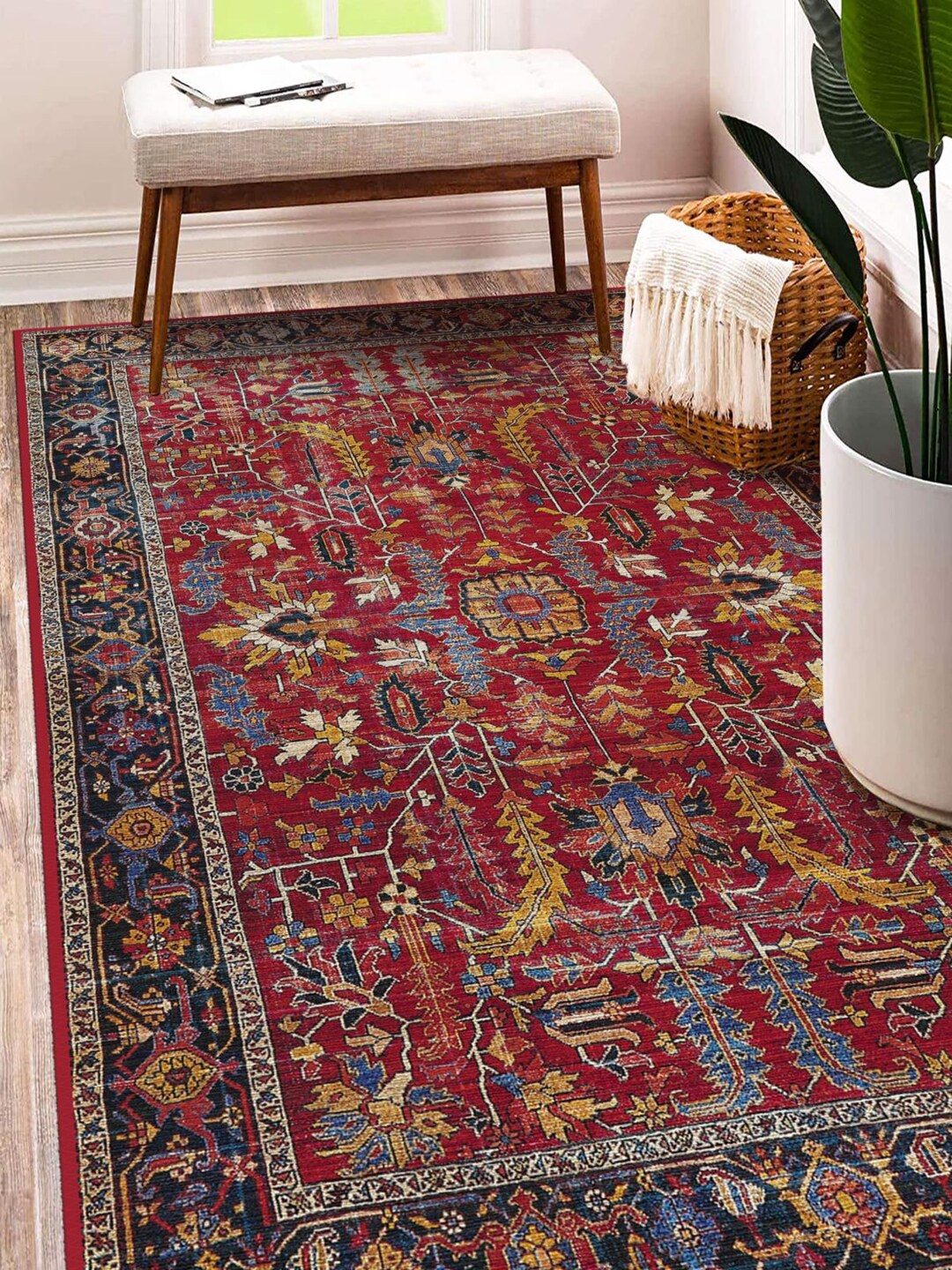 Rugs, Large Antique Look Turkish Rug, Rustic Red Area Rug, Traditional ...