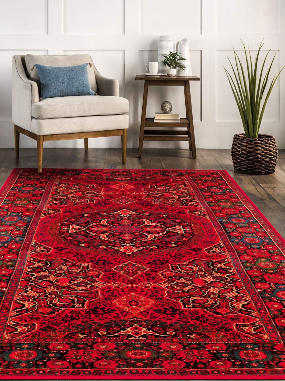 Red Turkish Rug, Oriental Bohemian Rug, Livingroom Bedroom Dining Room ...