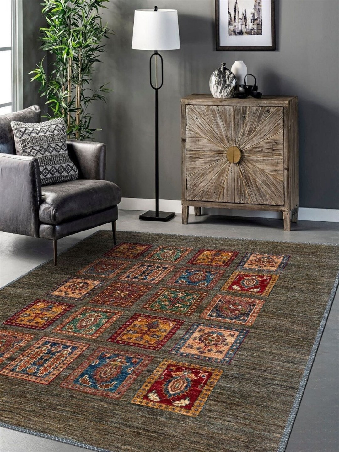 Afghan Rug Green, Traditional Ethnic Carpet, Oriental Bokhara Turkmen ...