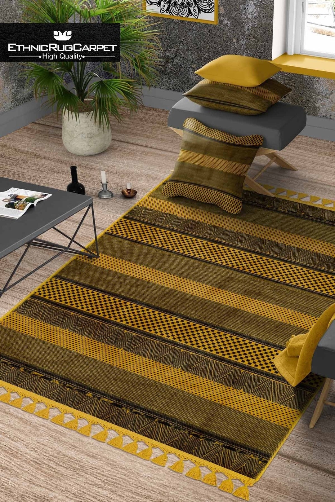 Mustard Scandinavian Rug Modern Area Rug Bedroom Organic - Etsy