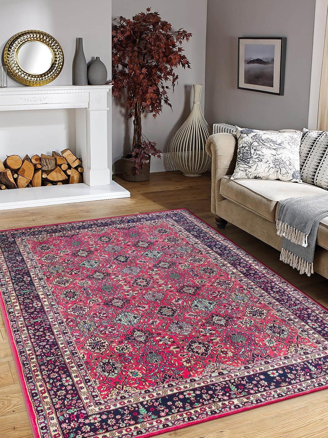 Turkish Red Rug 8x10, Oriental Rug 9x12, Vintage Style Rug, Mid Century ...