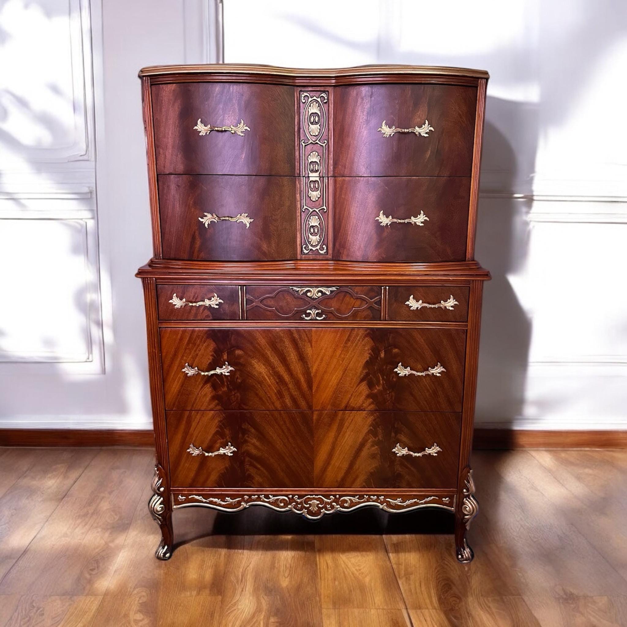 Vintage 1930s Burl Wood Dresser: Tall Depression Era Design - Etsy