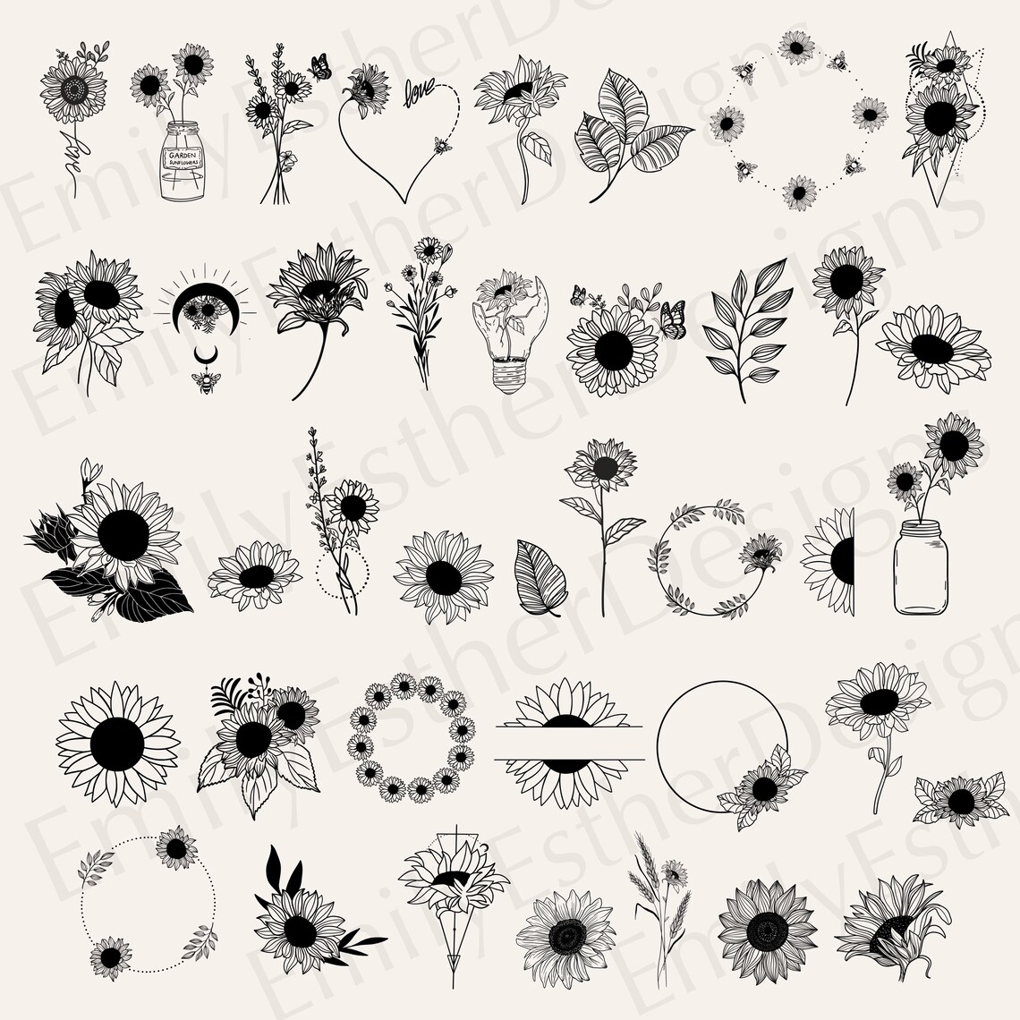 40 Sunflower Procreate Stamps Procreate Sunflower Brushset - Etsy