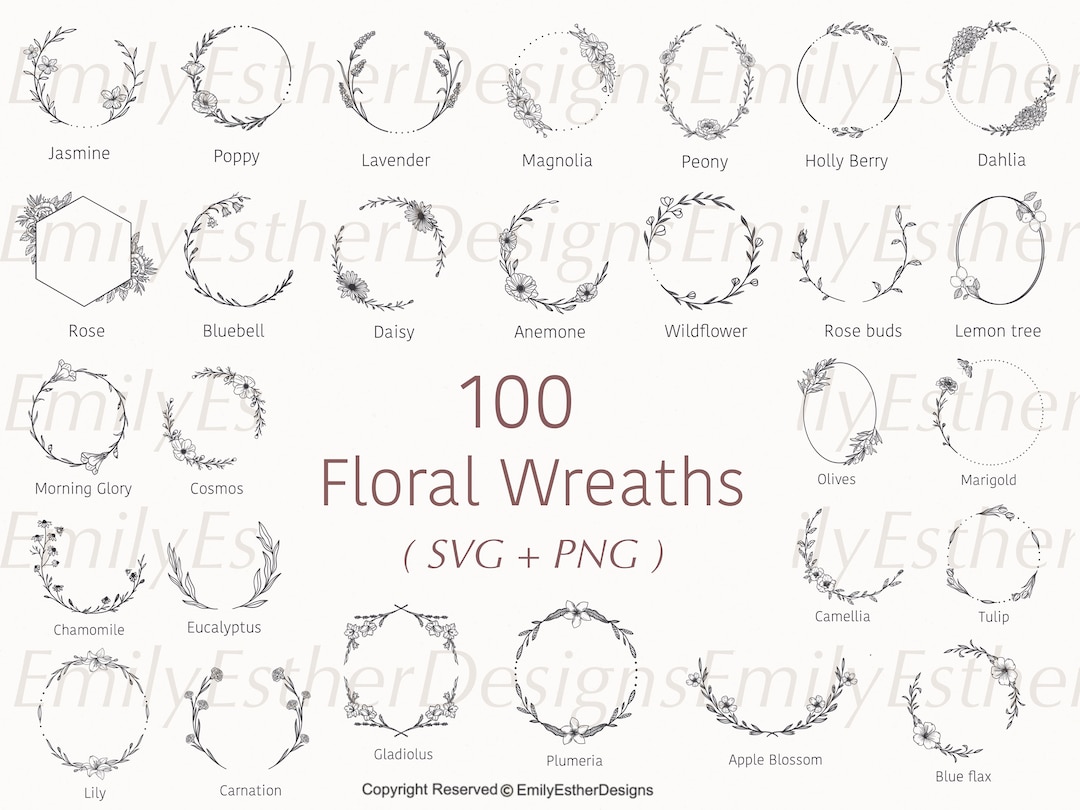 Wreath SVG Bundle, Floral and Laurel Wreaths, Flower SVG, Circle Frame ...