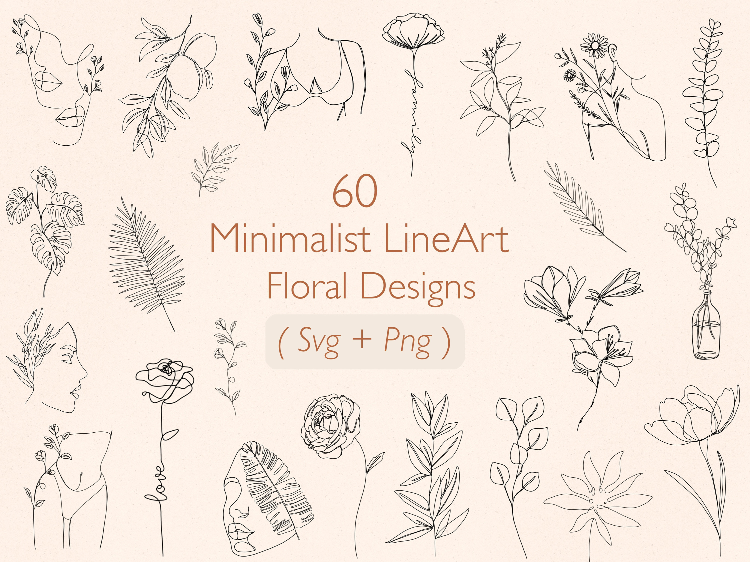 60 Minimalist LineArt Flower Svg Bundle Flower Svg LineArt | Etsy