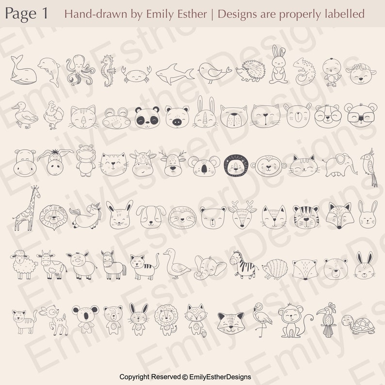 200 Animal Doodle Procreate Stamps: Brush Set Bundle - Etsy