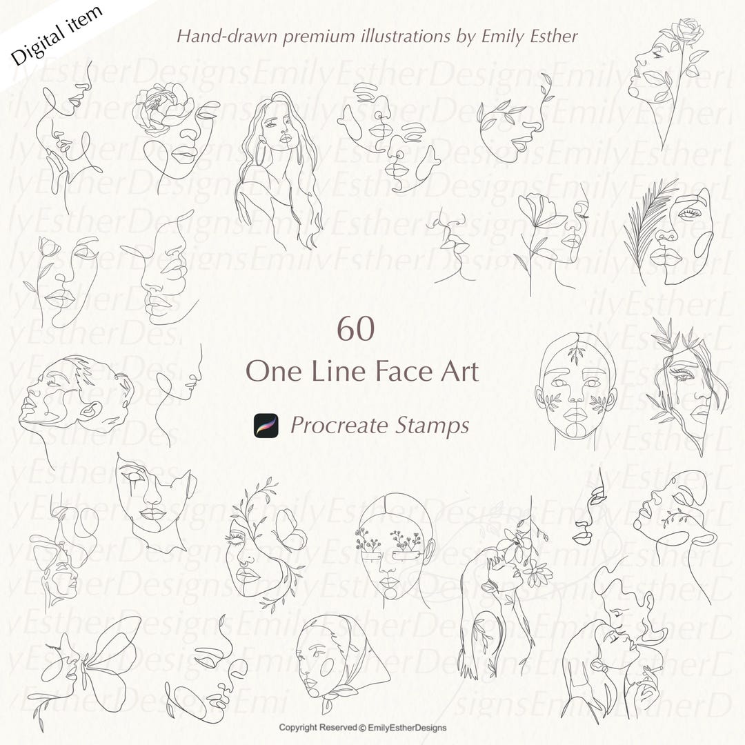 60 Line Art Procreate Stamps, Minimalist Art, Procreate Floral Stamps ...