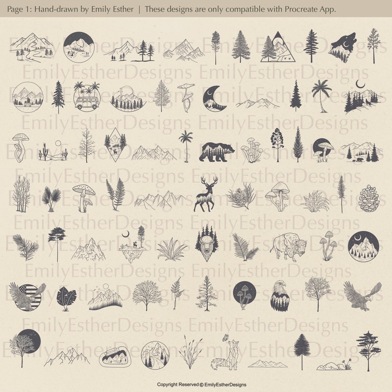 150 Procreate Adventure Stamps: Nature, Mountain, Camping (brushset) - Etsy