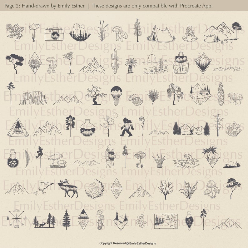 150 Procreate Adventure Stamps: Nature, Mountain, Camping (brushset) - Etsy