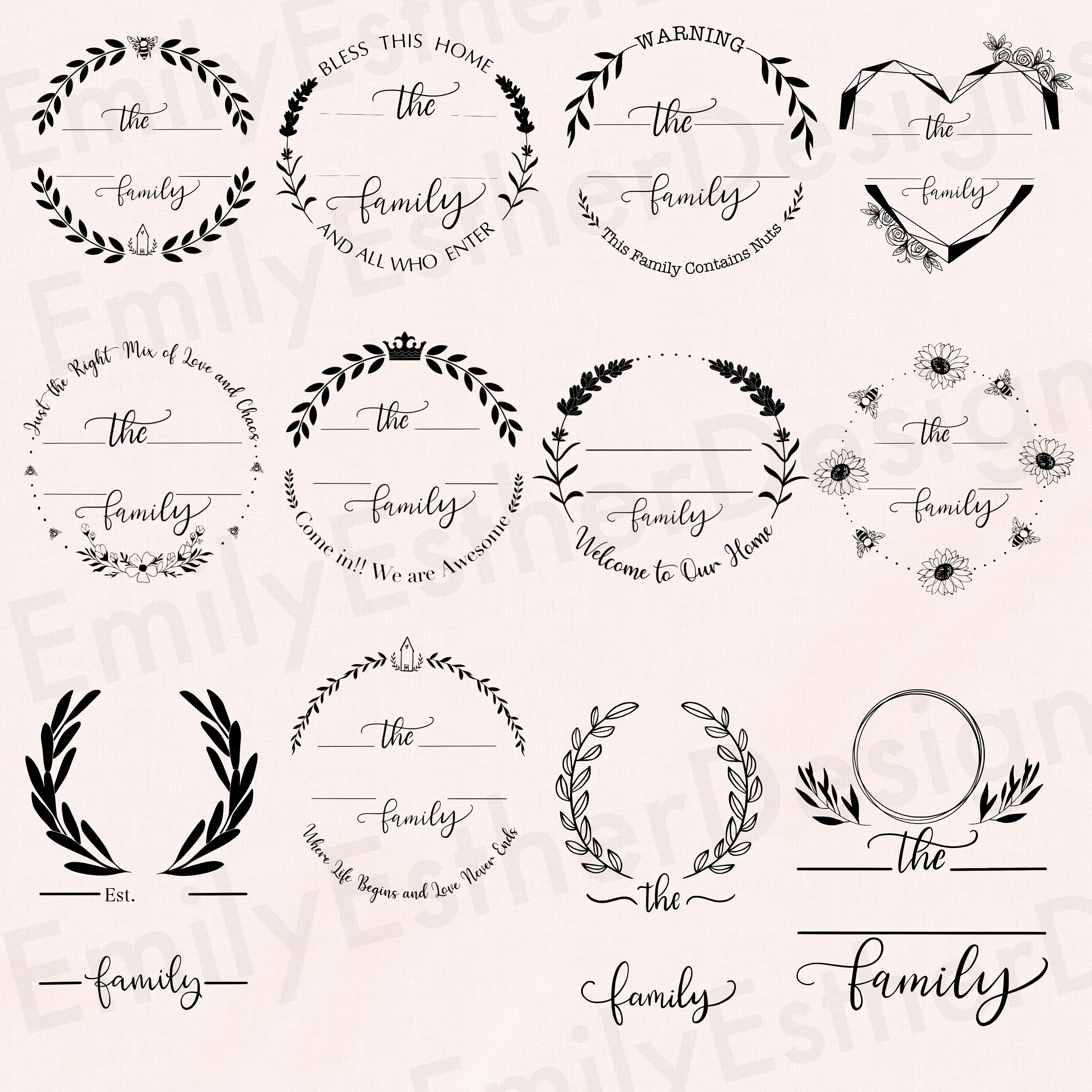 Family Sign Monogram Svg Bundle Family Name Svg Wedding - Etsy