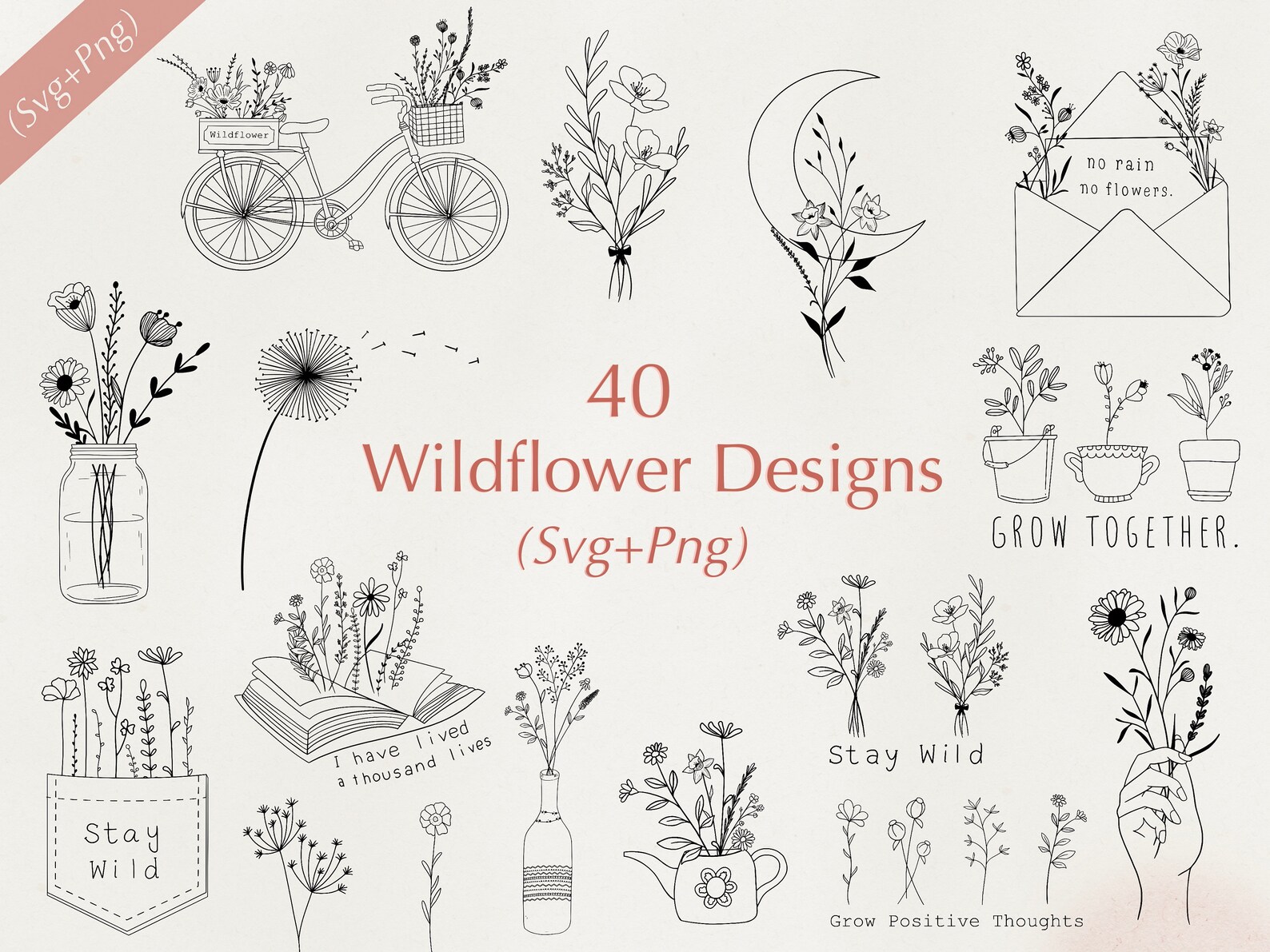 Wildflower Svg Bundle 40 Floral Svg Wildflower Svg - Etsy UK