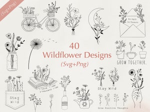 Set of 12 Dainty Floral Svg, Dainty Leaf Svg, Minimalist Flower Svg ...