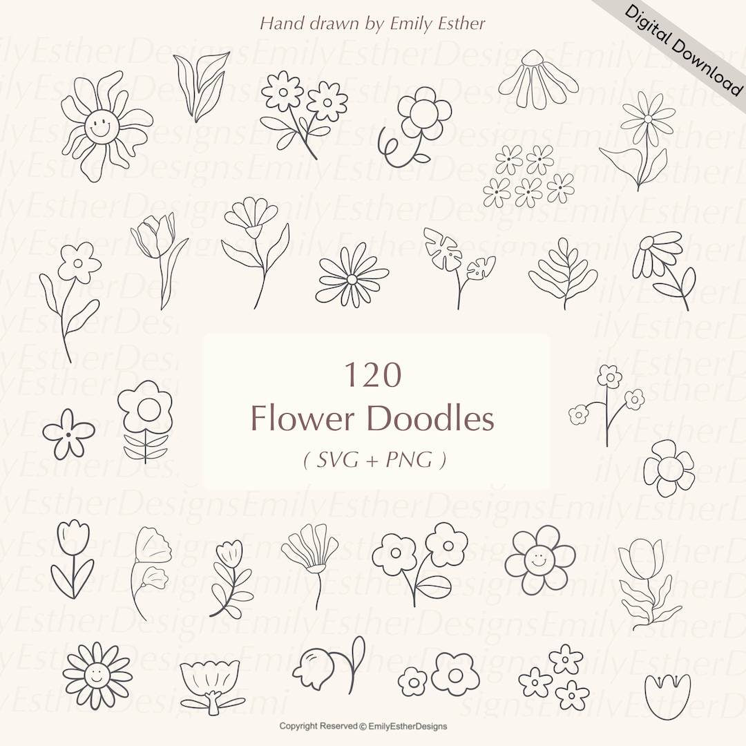 120 Flower Doodle SVG Bundle: Retro Floral Clipart (PNG) - Etsy
