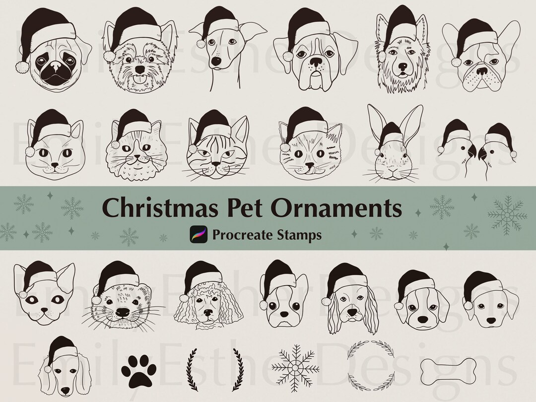 Procreate Christmas Pet Ornaments, Procreate Dog Stamps, Procreate Cat ...