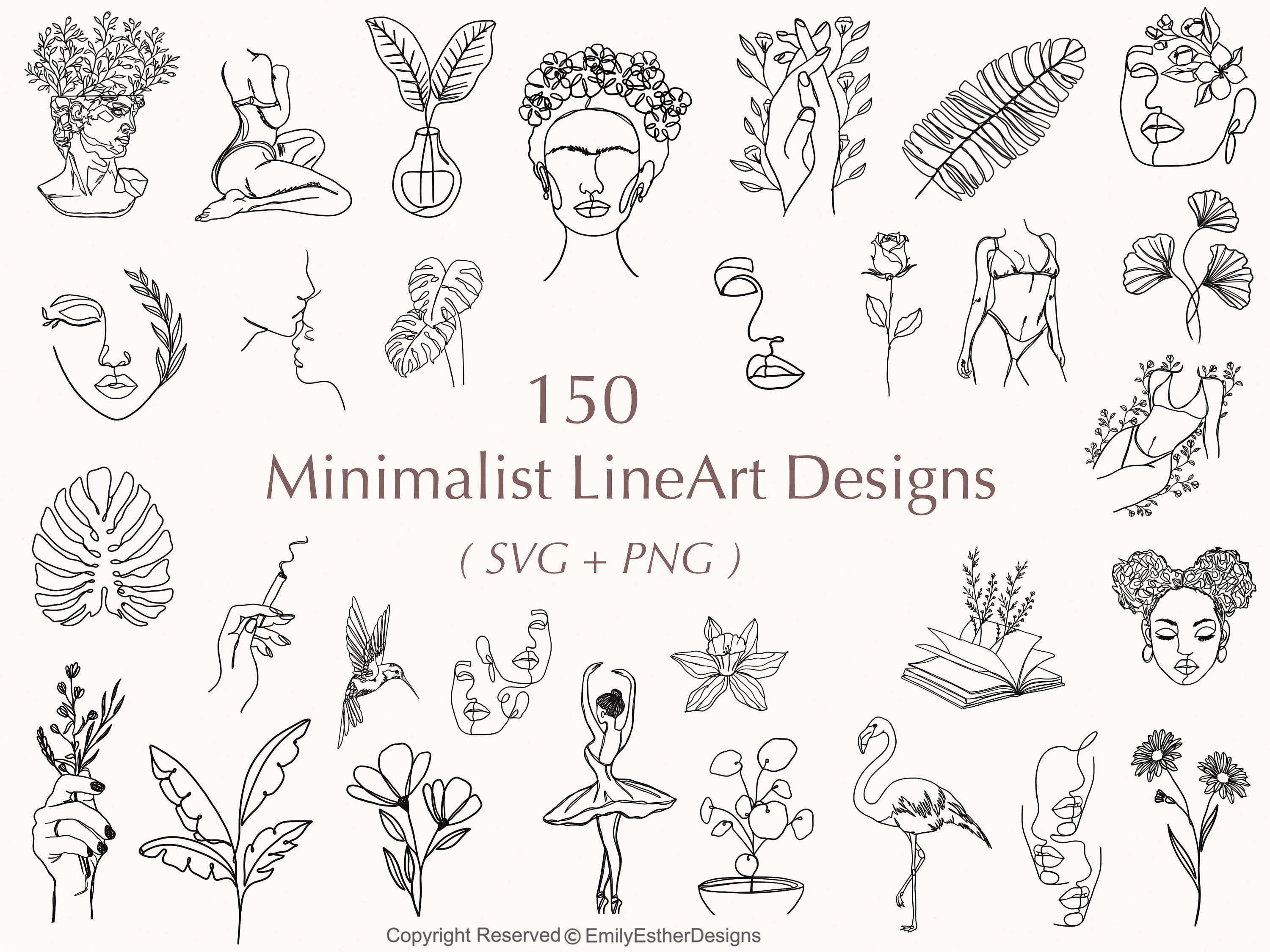 150 Lineart Svg Bundle Line Art Svg Minimalist Svg | Etsy UK