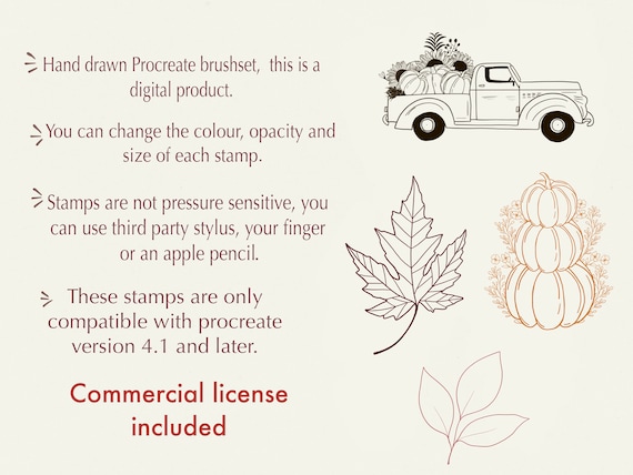 Drawing & Illustration Digital Stamps Procreate Pumpkin Stamps 40 Fall ...