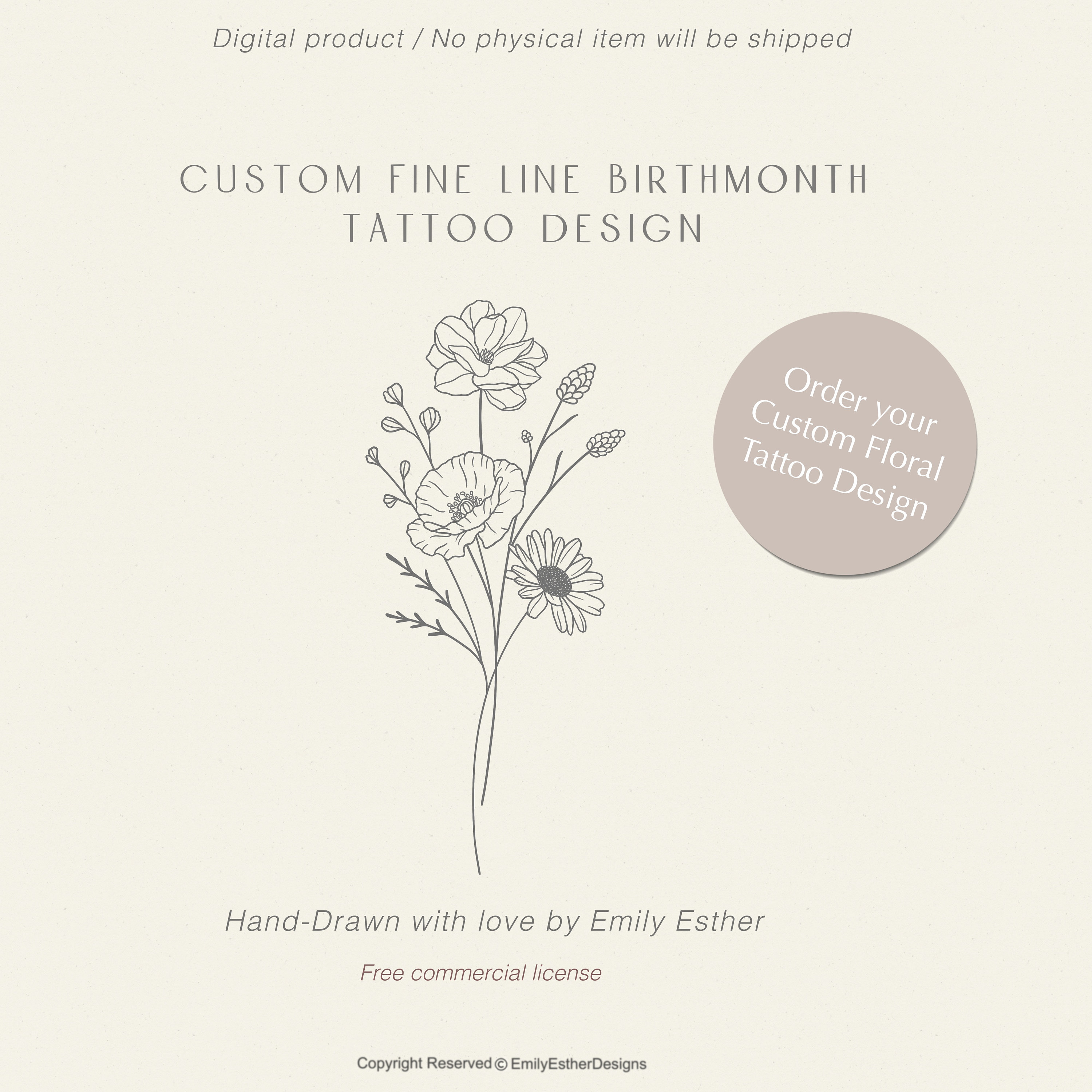 Personalized Flower Tattoo | Birth Month Floral Design | Fine Line Art ...