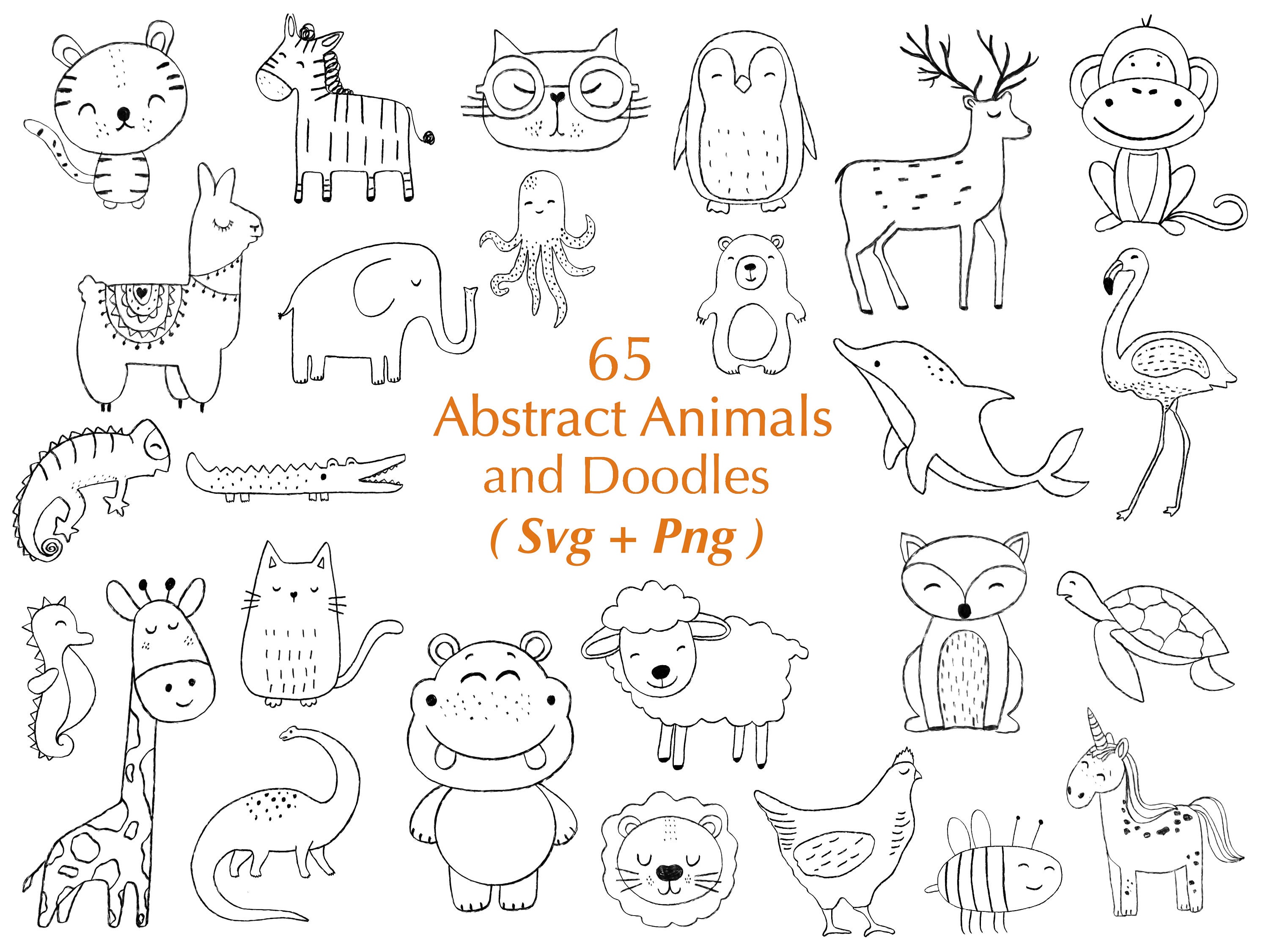 Animal Bundle Svg 65 Abstract Animals and Doodles Svg Svg | Etsy